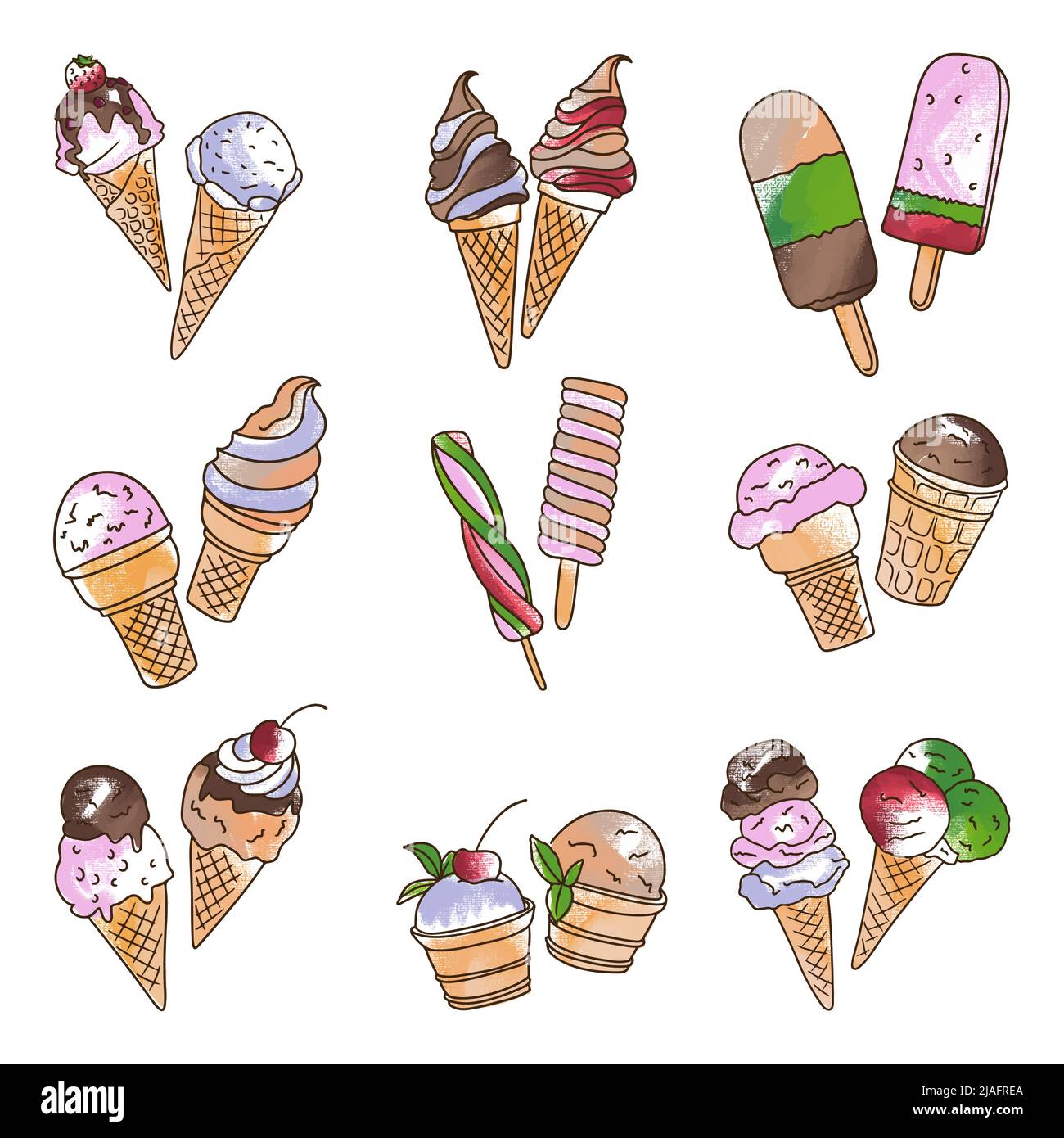 Ice cream set of various shapes, ice cream on a stick, ice cream in a ...