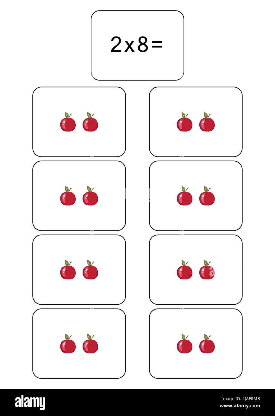 Multiplication table of 2. Maths card with an example, drawing ...