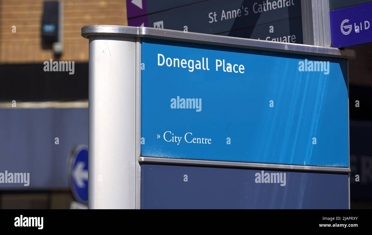 Donegall Place in the city center of Belfast - BELFAST, UK - APRIL 25 ...