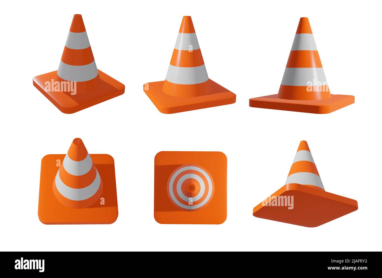 set of six traffic cone isolated white background. 3d render, 3d ...