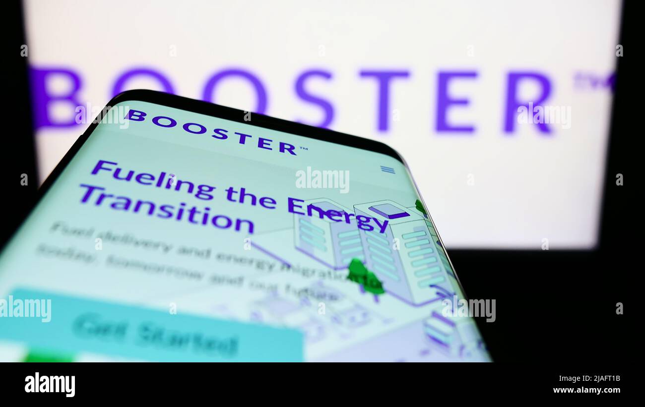 Smartphone with website of US energy delivery company Booster Fuels Inc ...