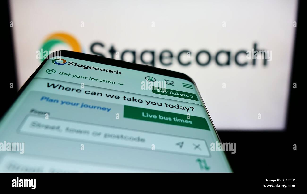 Mobile phone with website of British bus company Stagecoach Group plc ...