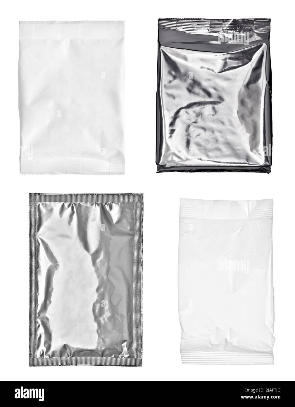 white silver aluminum paper bag package food template box background ...