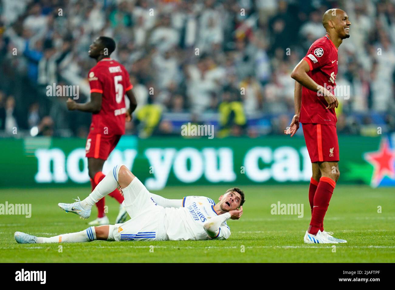 Fabinho of Liverpool FC and Fede Valverde of Real Madrid during the ...