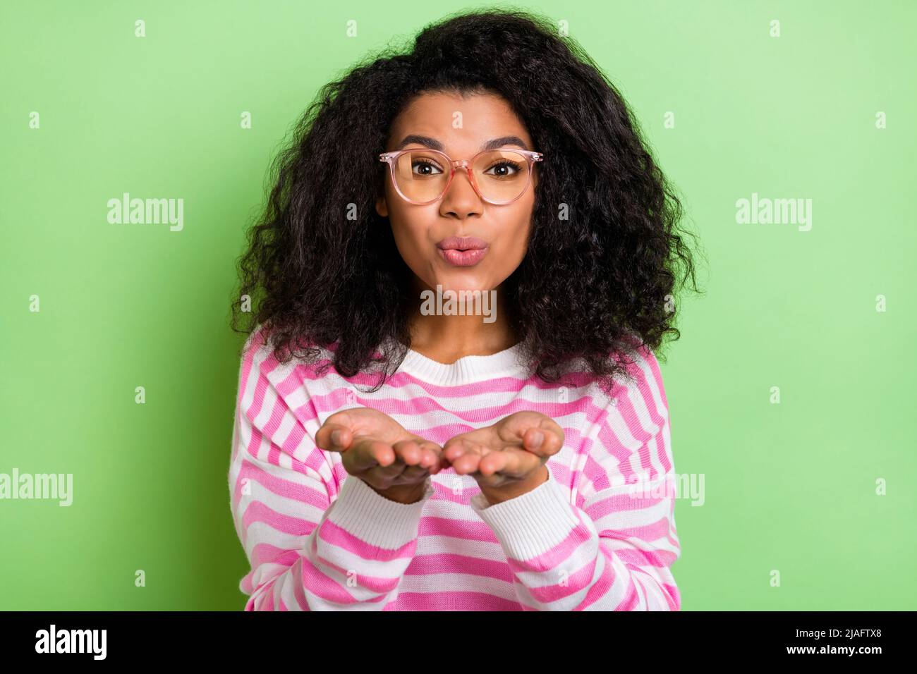 Portrait Of Attractive Affectionate Amorous Girl Sending Air Kiss
