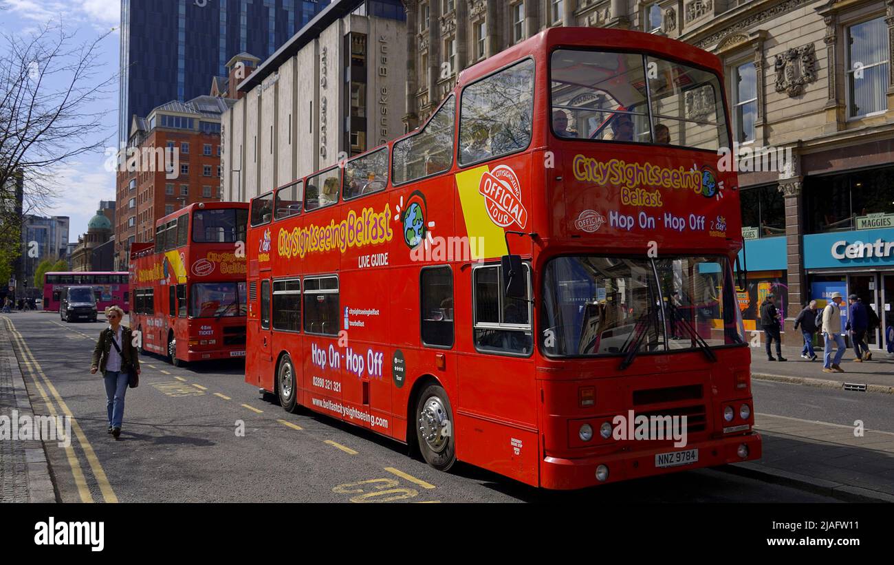 Sightseeing Bus in the city of Belfast - BELFAST, UK - APRIL 25, 2022 ...