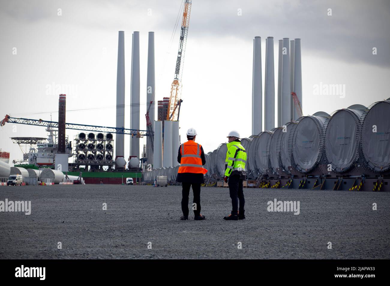 Workers in the Load Out and Blade Park area of Siemens Gamesa offshore ...