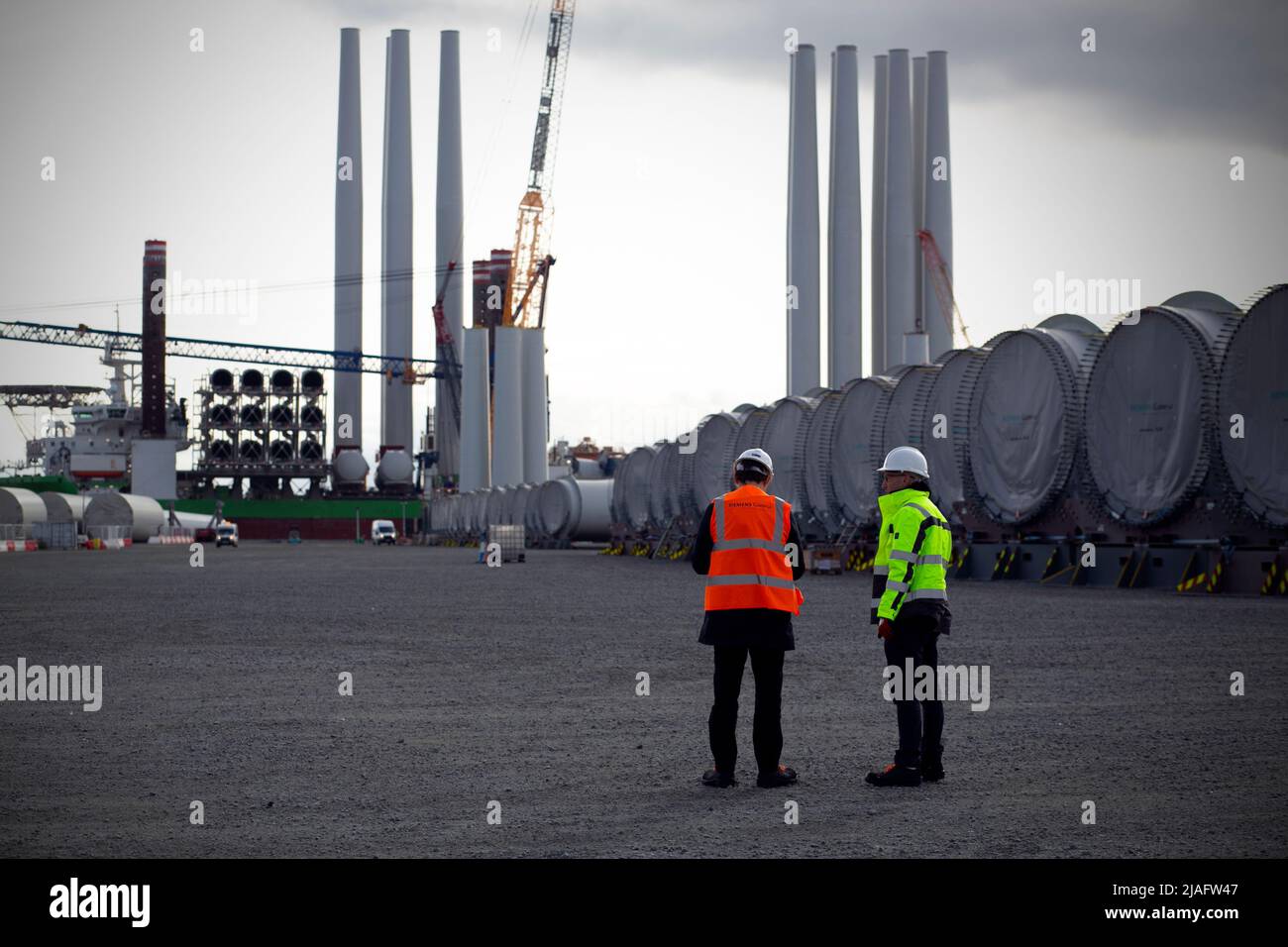 Workers in the Load Out and Blade Park area of Siemens Gamesa offshore ...