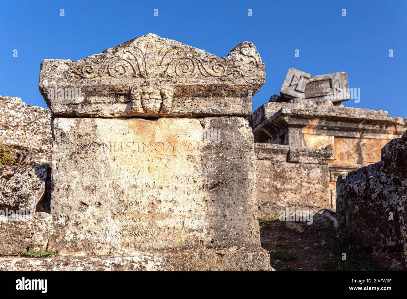 Necropolis ruins in the ancient city of Hierapolis, Pamukkale, Denizli ...
