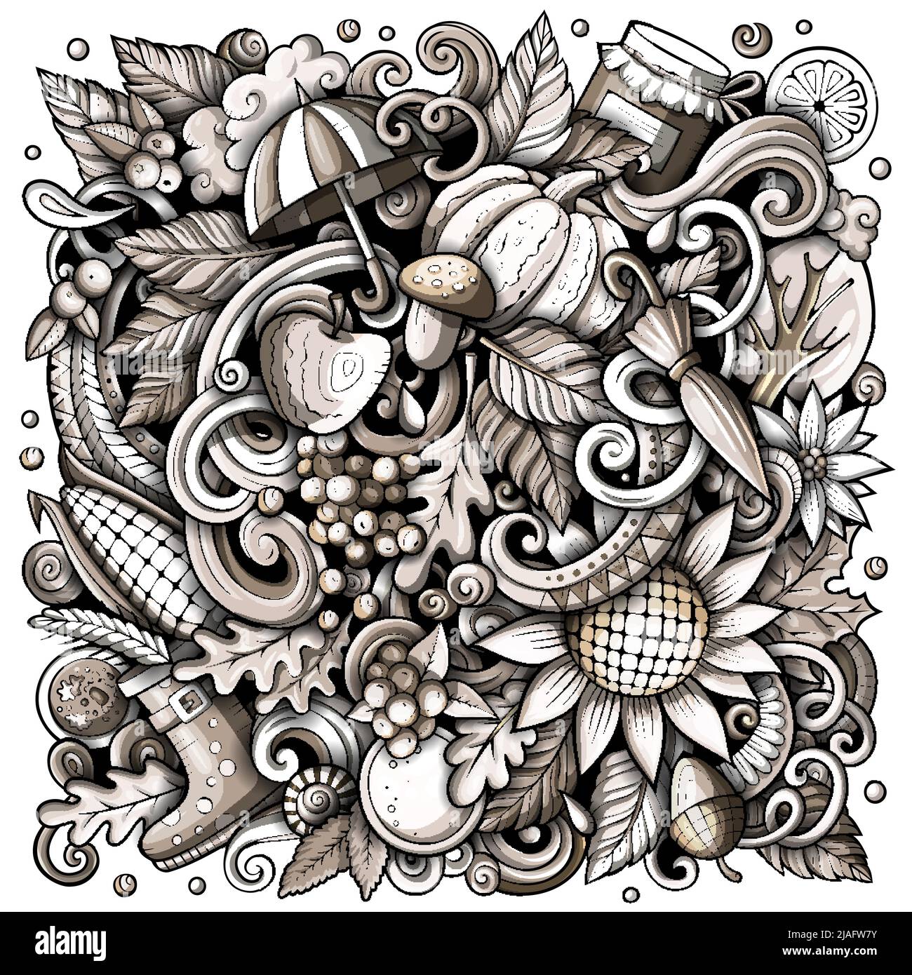 Autumn cartoon vector doodles illustration. Fall poster design Stock ...