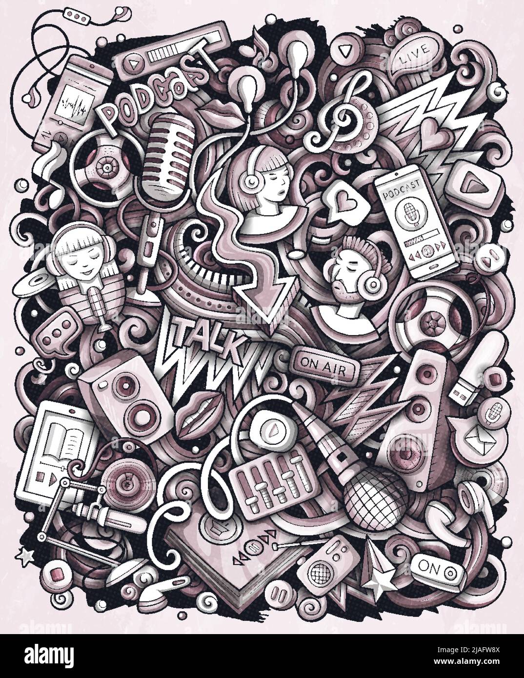 Audio content cartoon doodles illustration Stock Vector Image & Art - Alamy