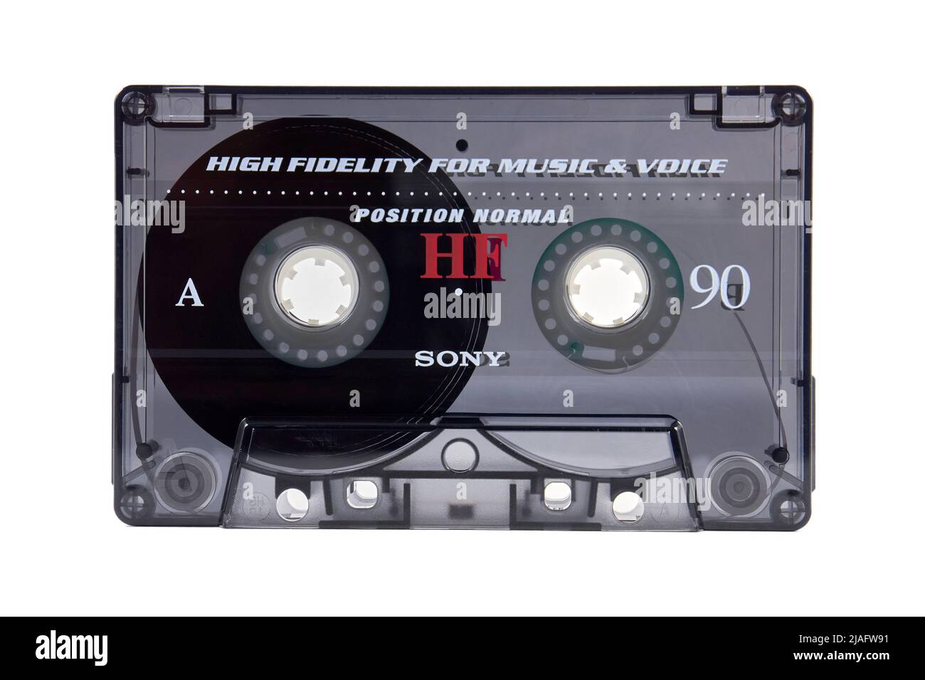 Transparent audio cassette on a white background. Analog audio ...