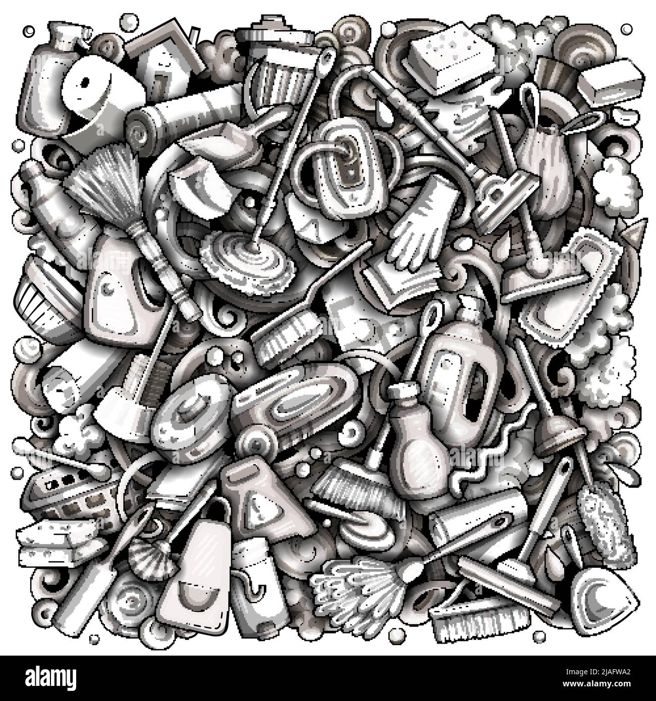 Cleaning hand drawn vector doodles funny illustration Stock Vector ...