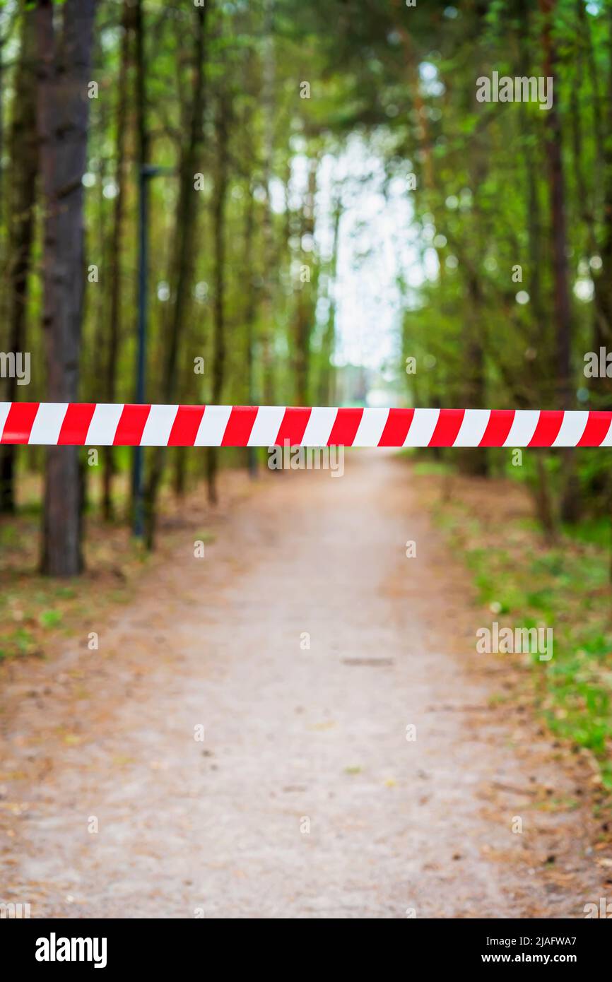Empty unpaved road, forest path in summer day and red finish line Stock ...