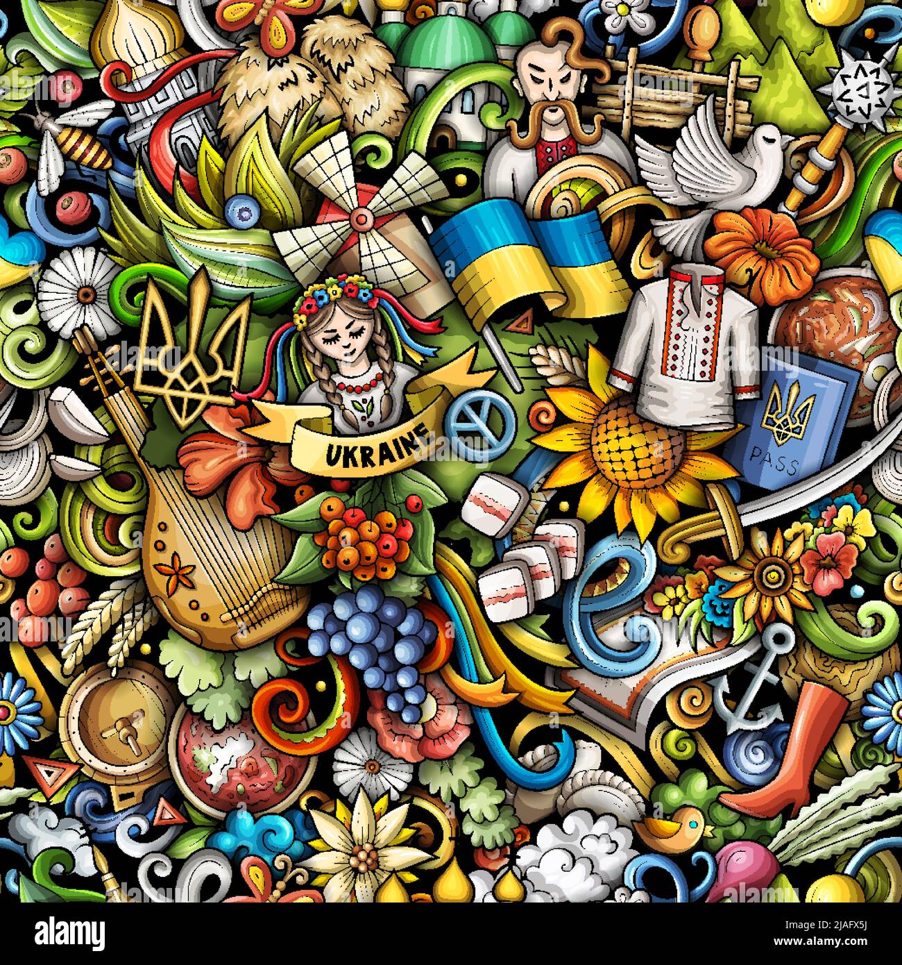 Cartoon doodles Ukraine seamless pattern Stock Vector Image & Art - Alamy