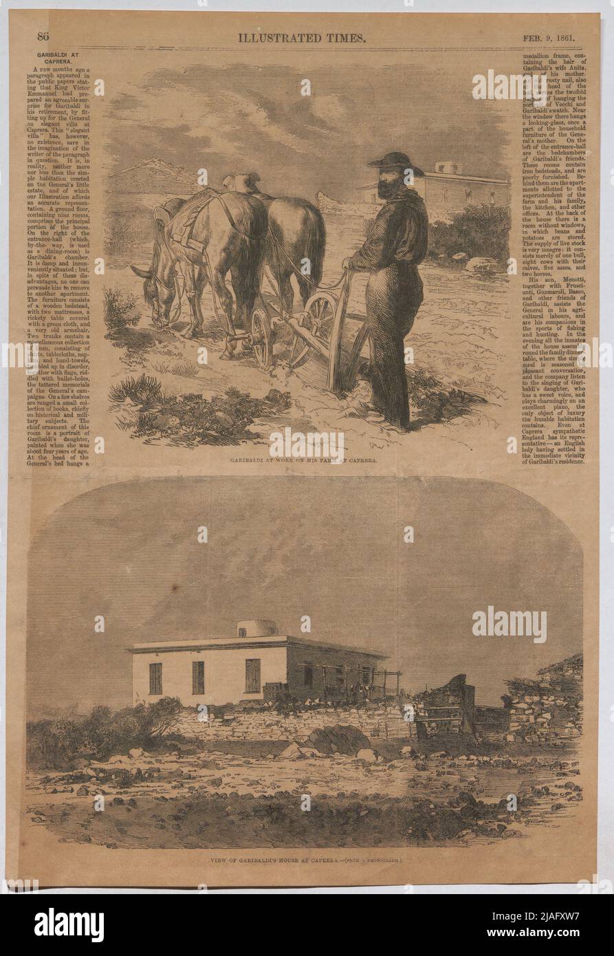 Garibaldi at work on his farm at Caprera, View of Garibaldi´s House at ...