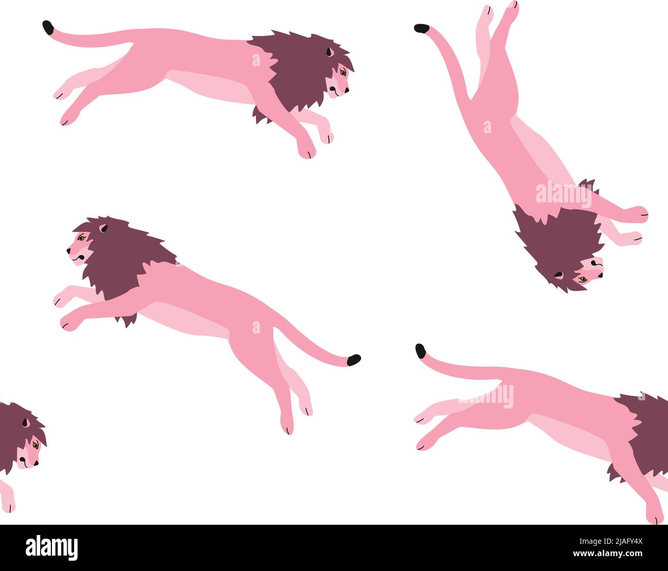 Vector seamless pattern of flat jumping pink lion isolated on white ...