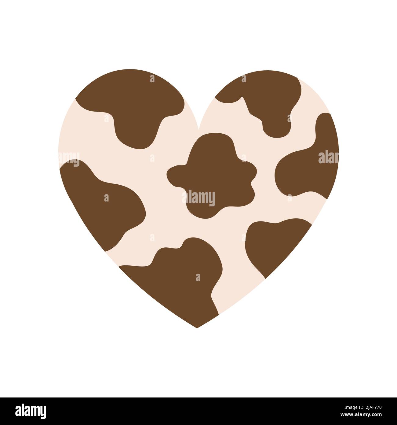 Vector flat heart with brown cow spotted fur texture isolated on white ...