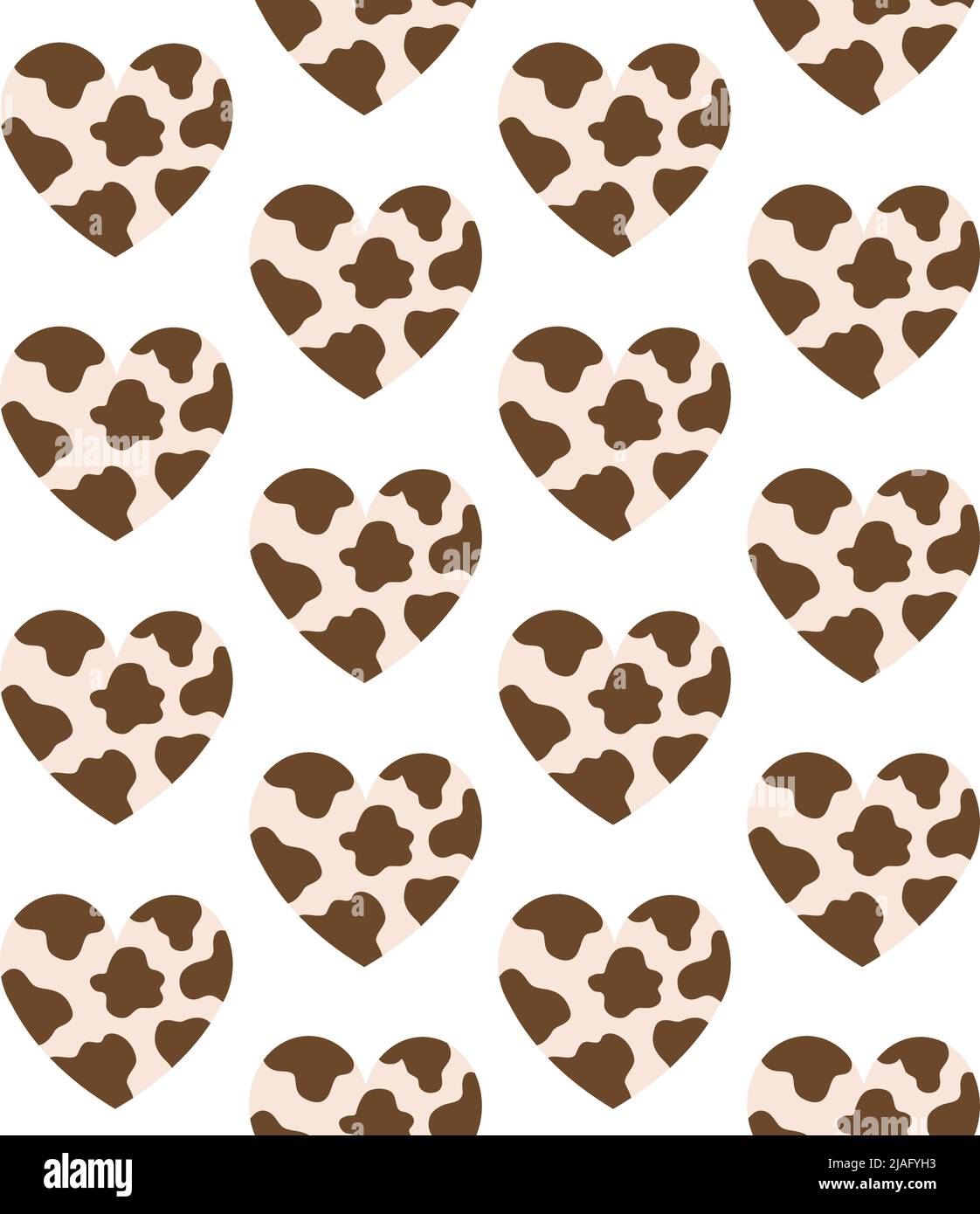 Vector seamless pattern of flat heart with brown cow spotted fur ...