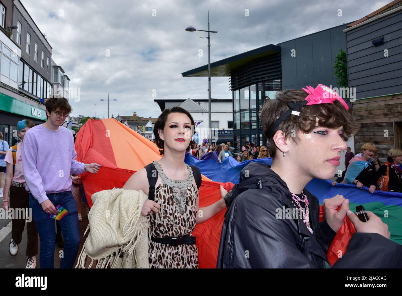 Participants in the Cornwall Pride Pridesparade in Newquay Town centre ...