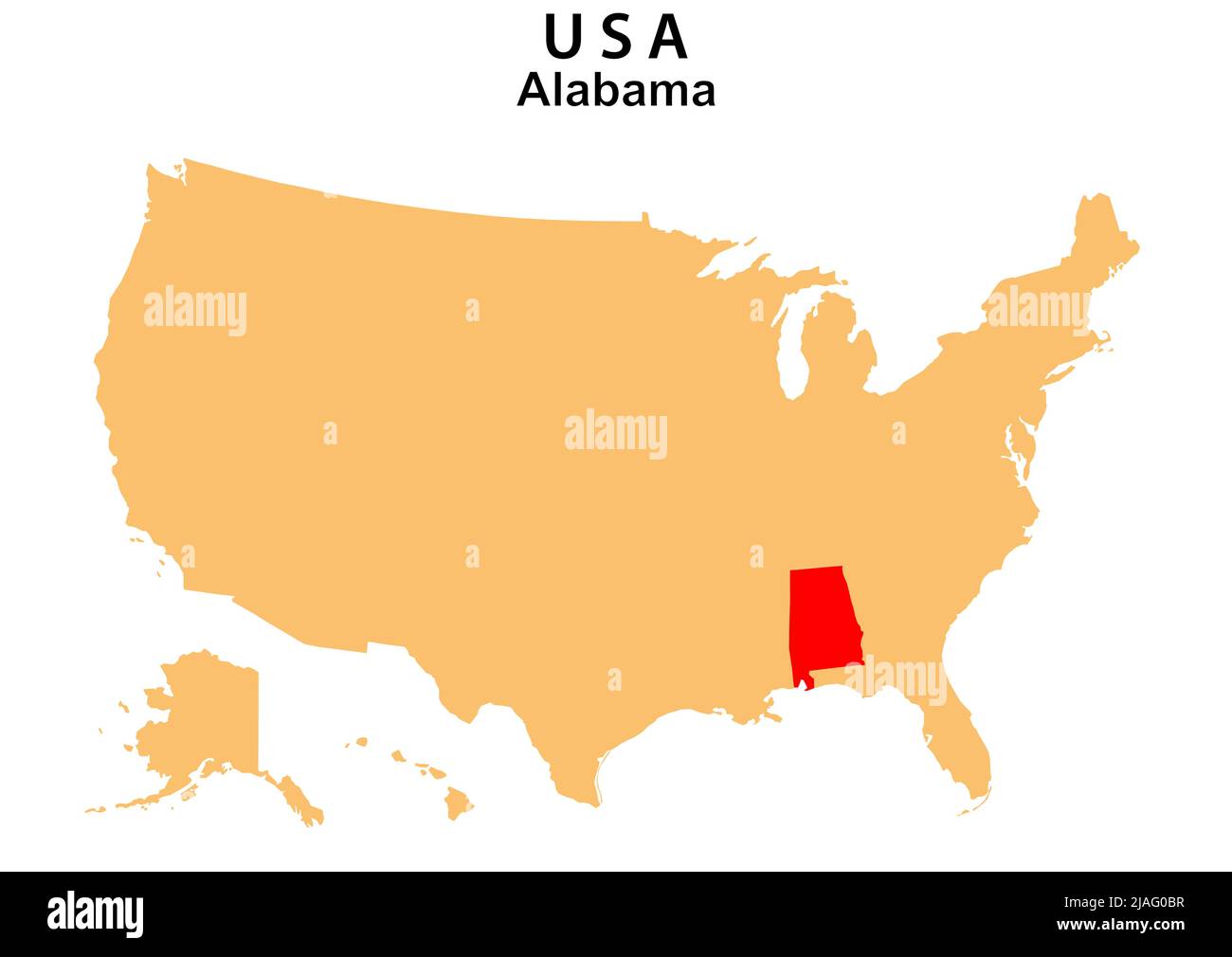 Alabama State map highlighted on USA map. Alabama map on United state ...