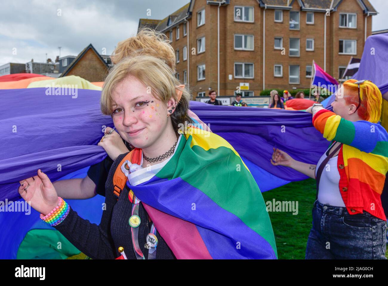 Happy participants in the vibrant colourful Cornwall Prides Pride ...