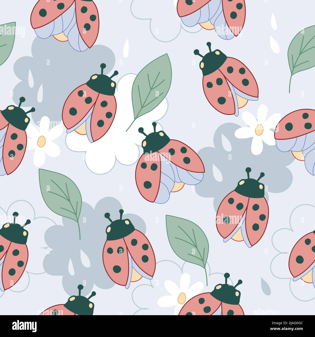 Seamless repeatable childish pattern with ladybug for children clothing ...