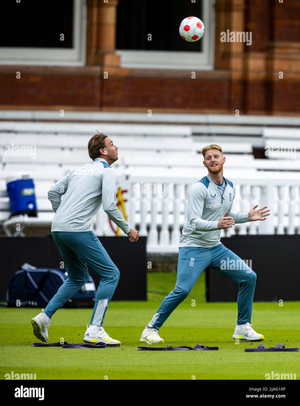 England's Stuart Broad and new England captain Ben Stokes during a nets ...