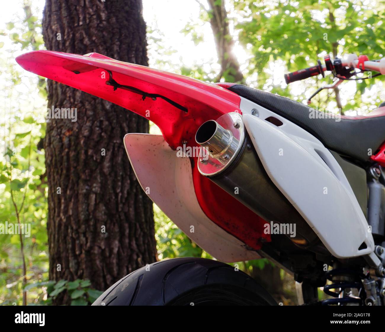 Rear fender and muffler of a sport motorcycle close-up Stock Photo - Alamy