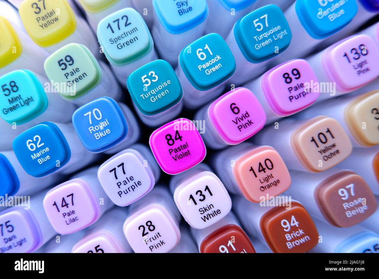 Top view multicolored markers set Stock Photo - Alamy