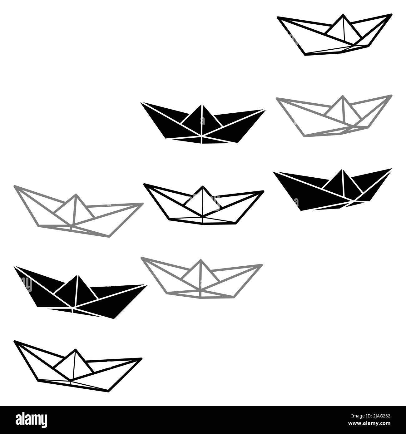 Set of vector illustrations of paper boat icons. Outline simple and ...
