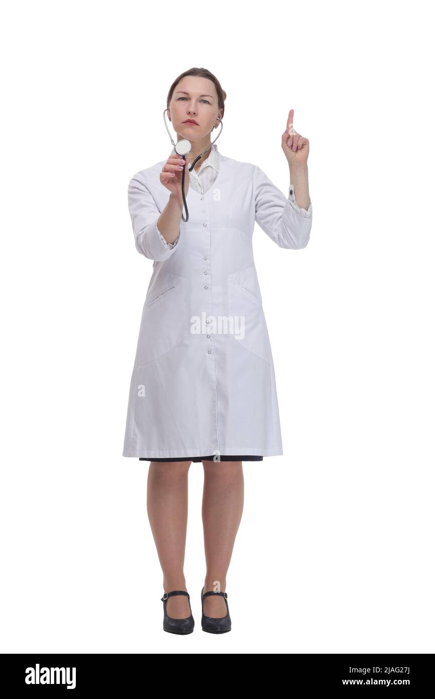in full growth.a female doctor with a stethoscope in her hand Stock ...