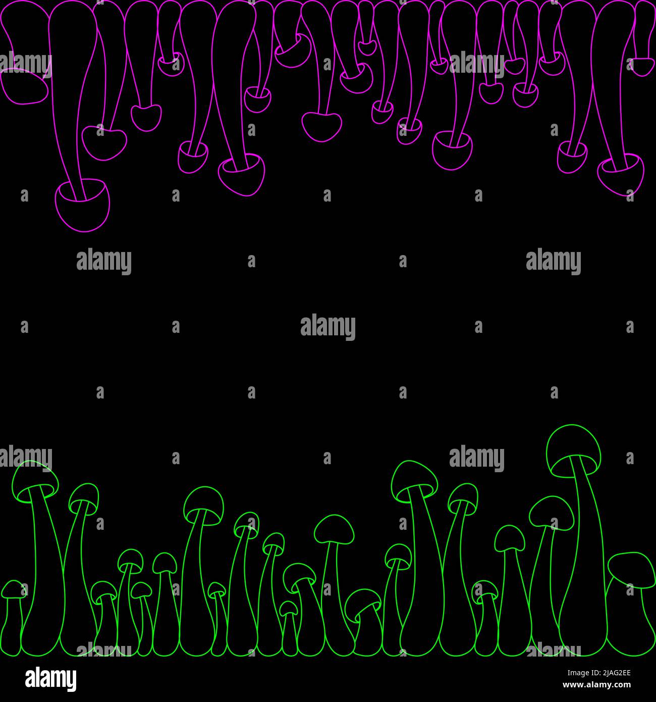 Borders of mushrooms vector simple illustration isolated on black ...