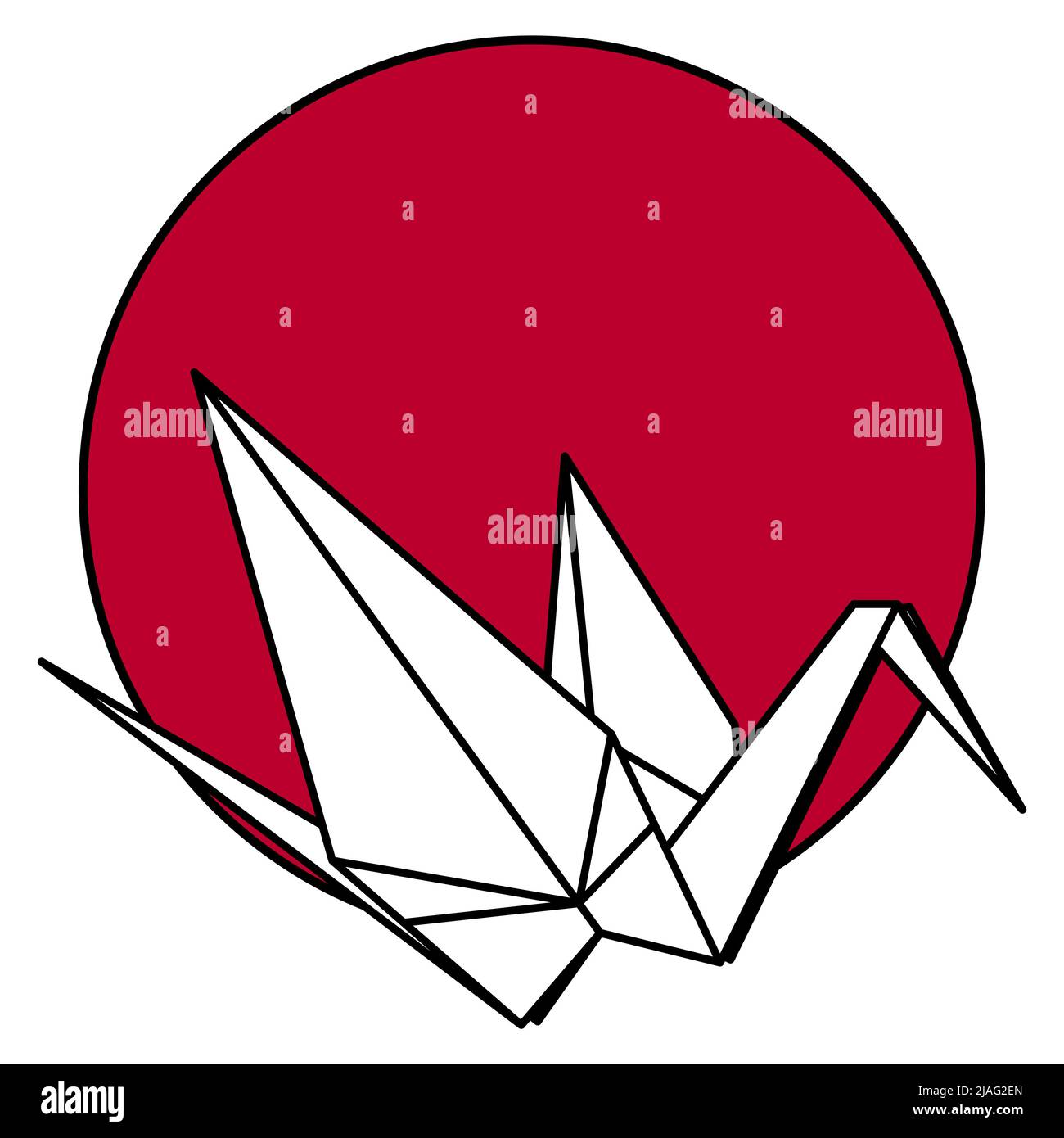Origami crane white on Japan flag in background vector illustration ...