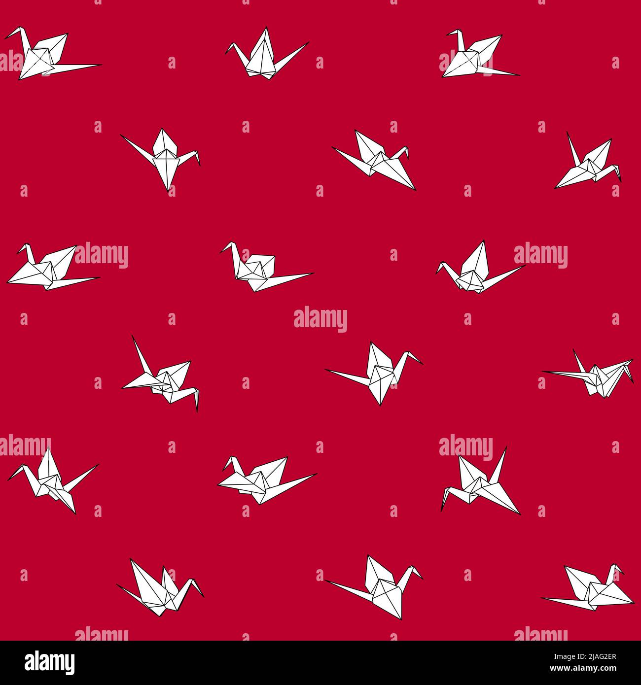 Pattern of origami crane vector silhouette illustration isolated on red ...