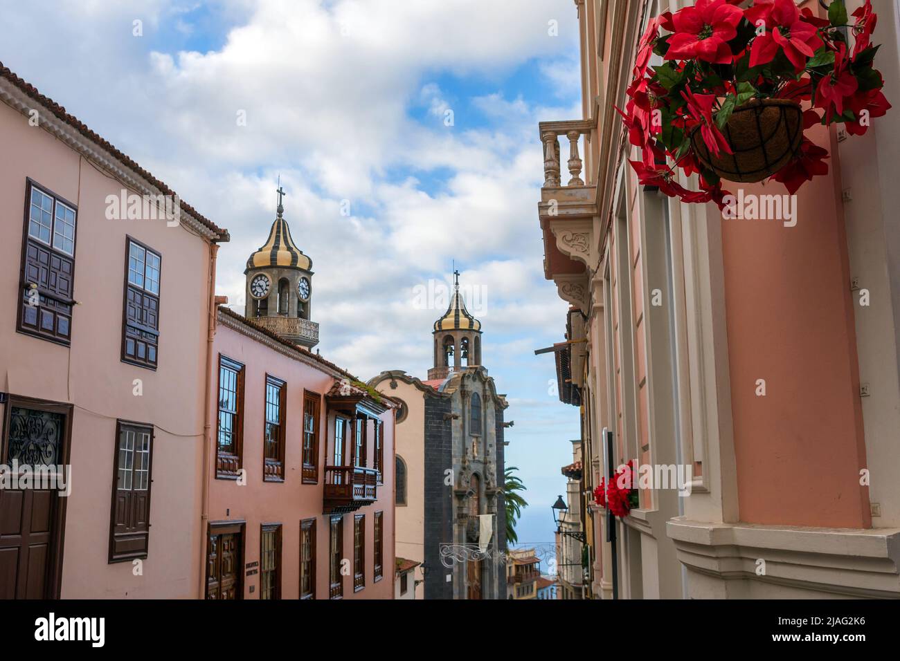 The oldest city on the island of Tenerife - La Oratava. Green streets ...