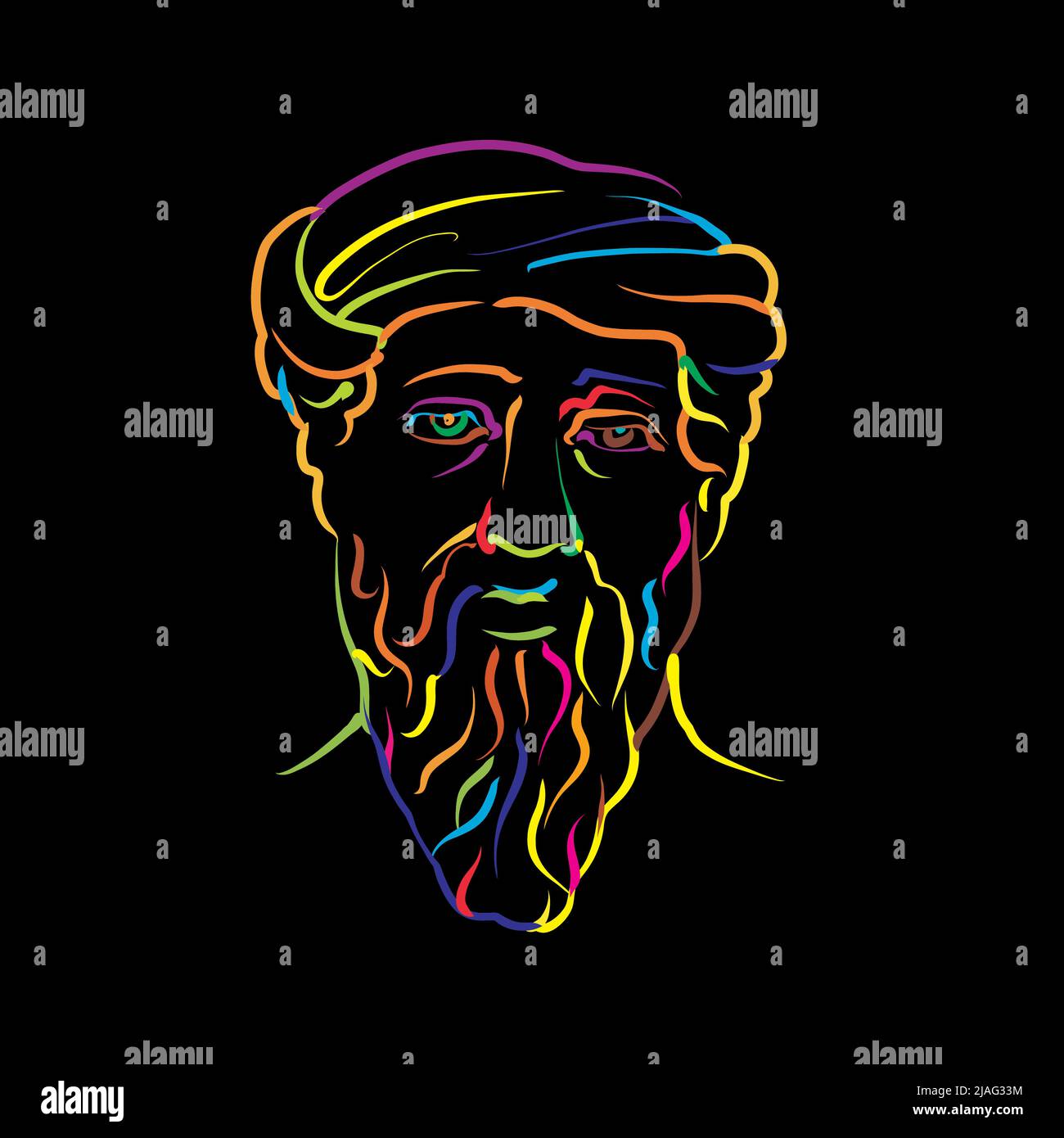 Pythagoras of Samos crazy colorful outline vector drawing. Hand-drawn ...
