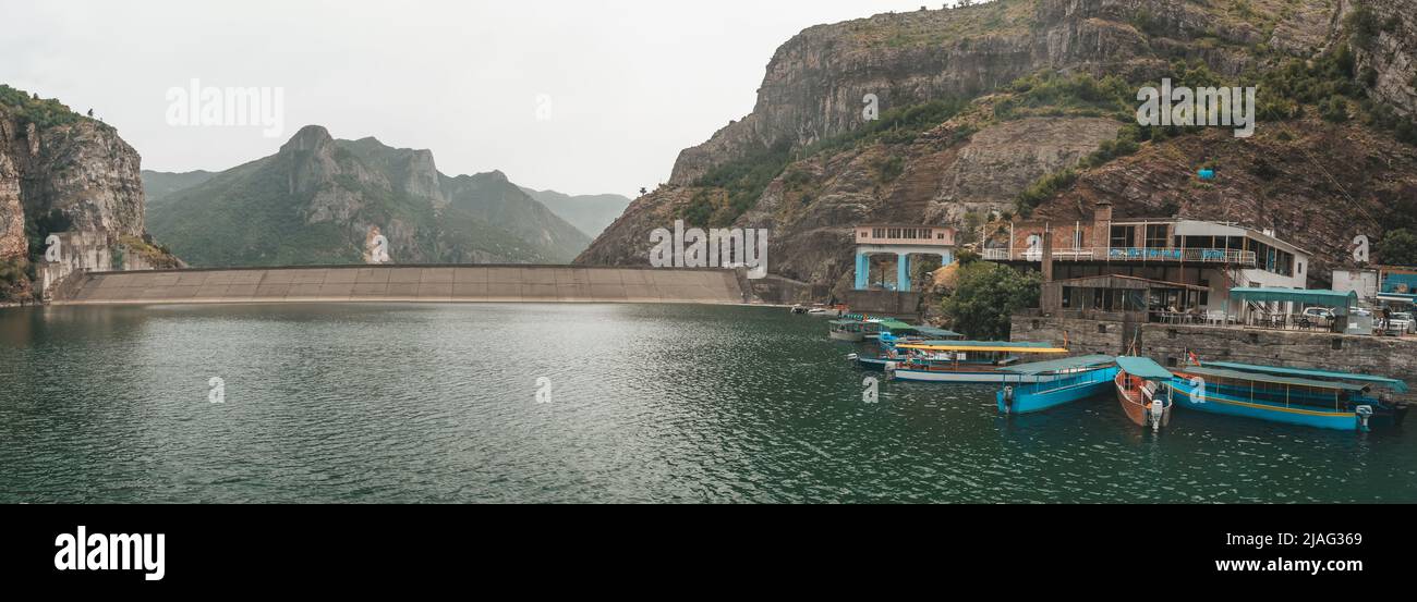 Fierza-Komani Ferry Stop in Komani Lake, Albania. Drin river, Albanian ...