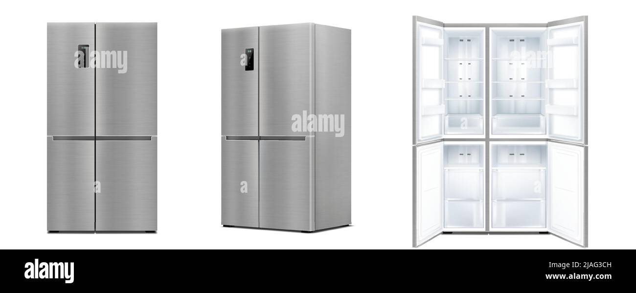 Realistic refrigerator with double doors set. Modern two chambered ...