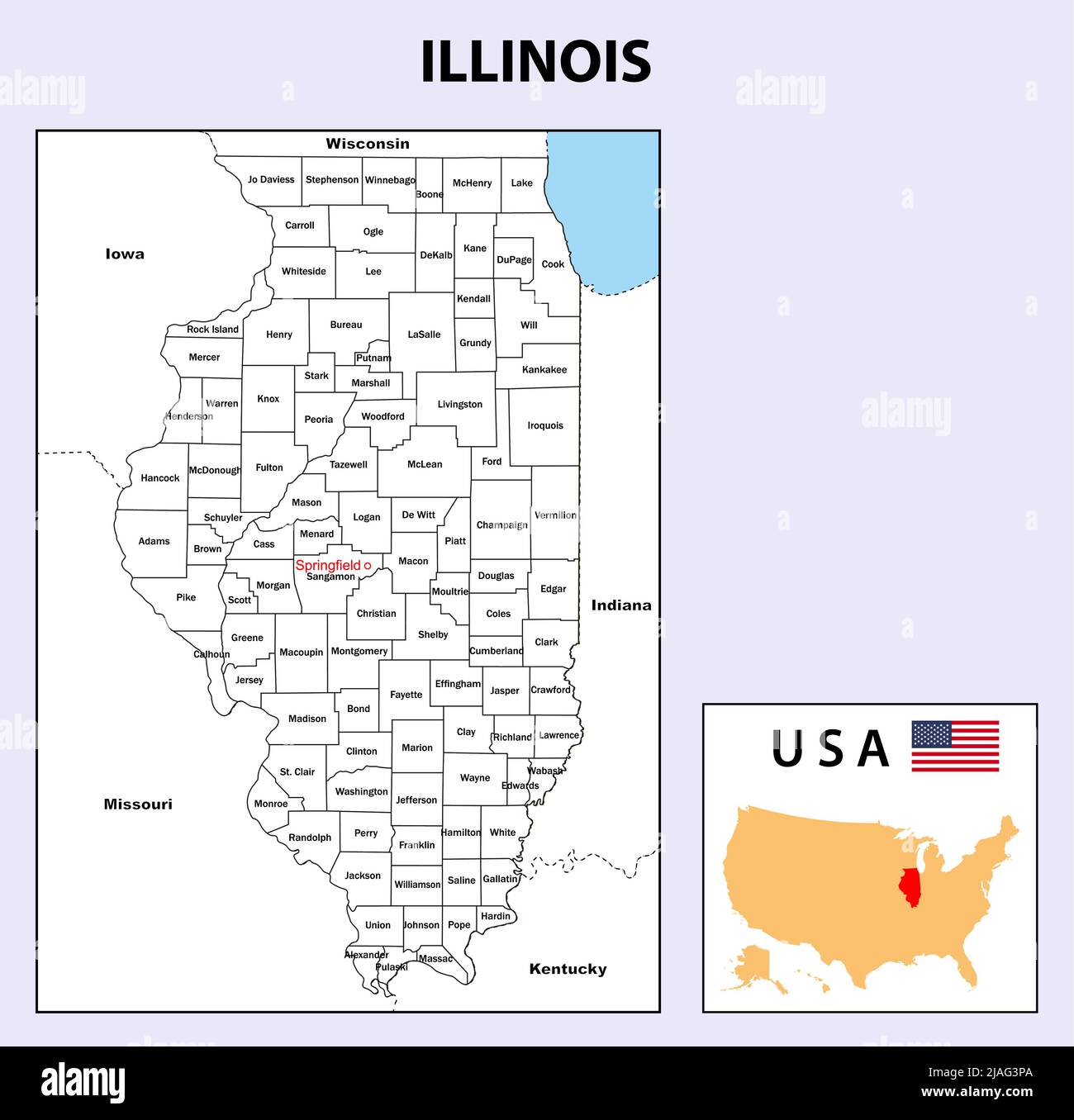 Illinois Map. Political map of Illinois with boundaries in white color ...
