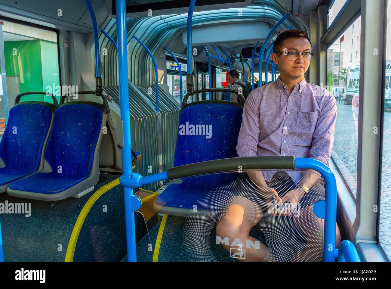 Perpignan, France, Chinese Tourist Riding on Public Bus, Diverse ...