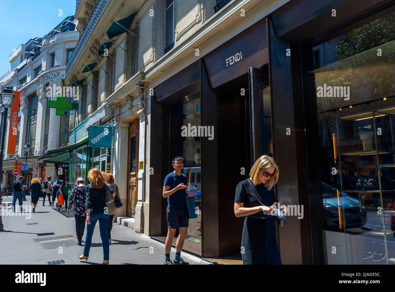 Paris, France, Crowd People Walking on Sidewalk, Shopping, Shop Fronts ...