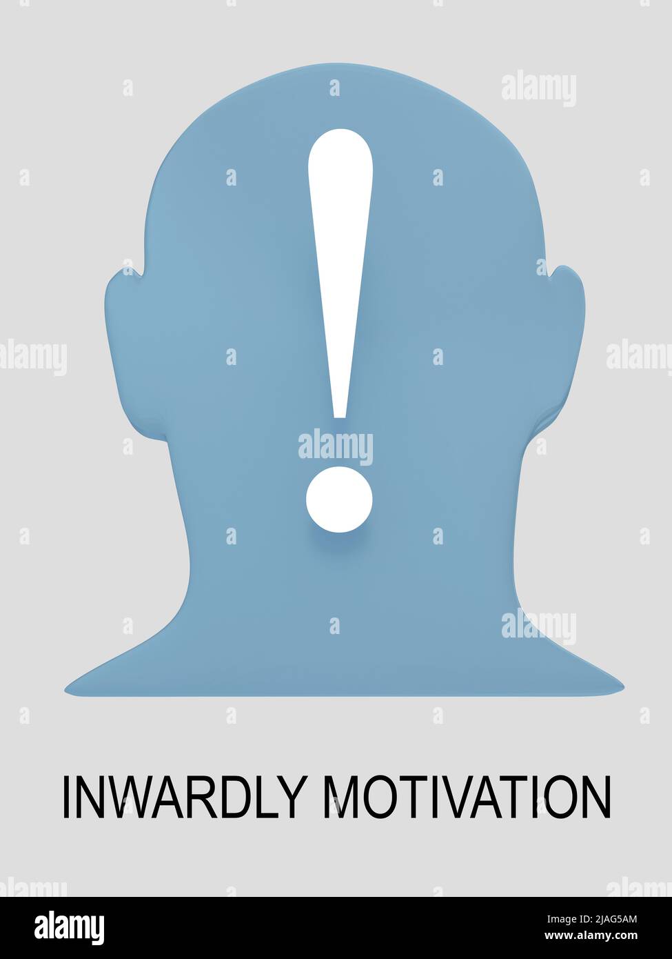 3D illustration of Inwardly Motivation below a head silhouette with an ...
