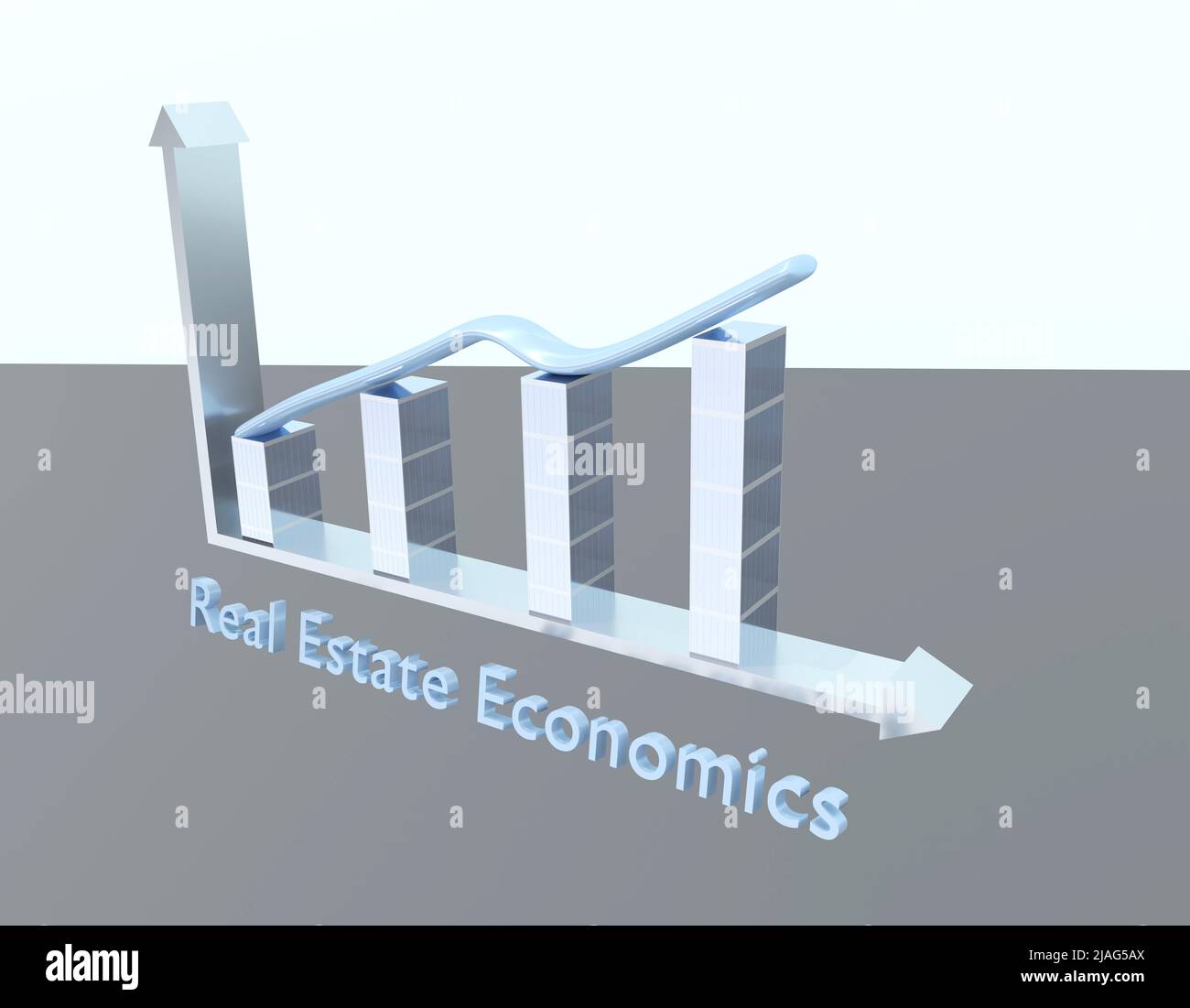 3D illustration of Real Estate Economics script below a graph composed ...