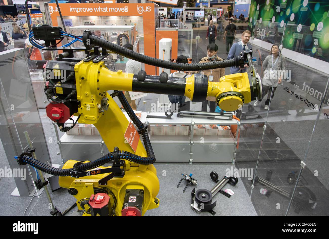 Hanover, Germany. 30th May, 2022. A robotic arm is on display at the ...