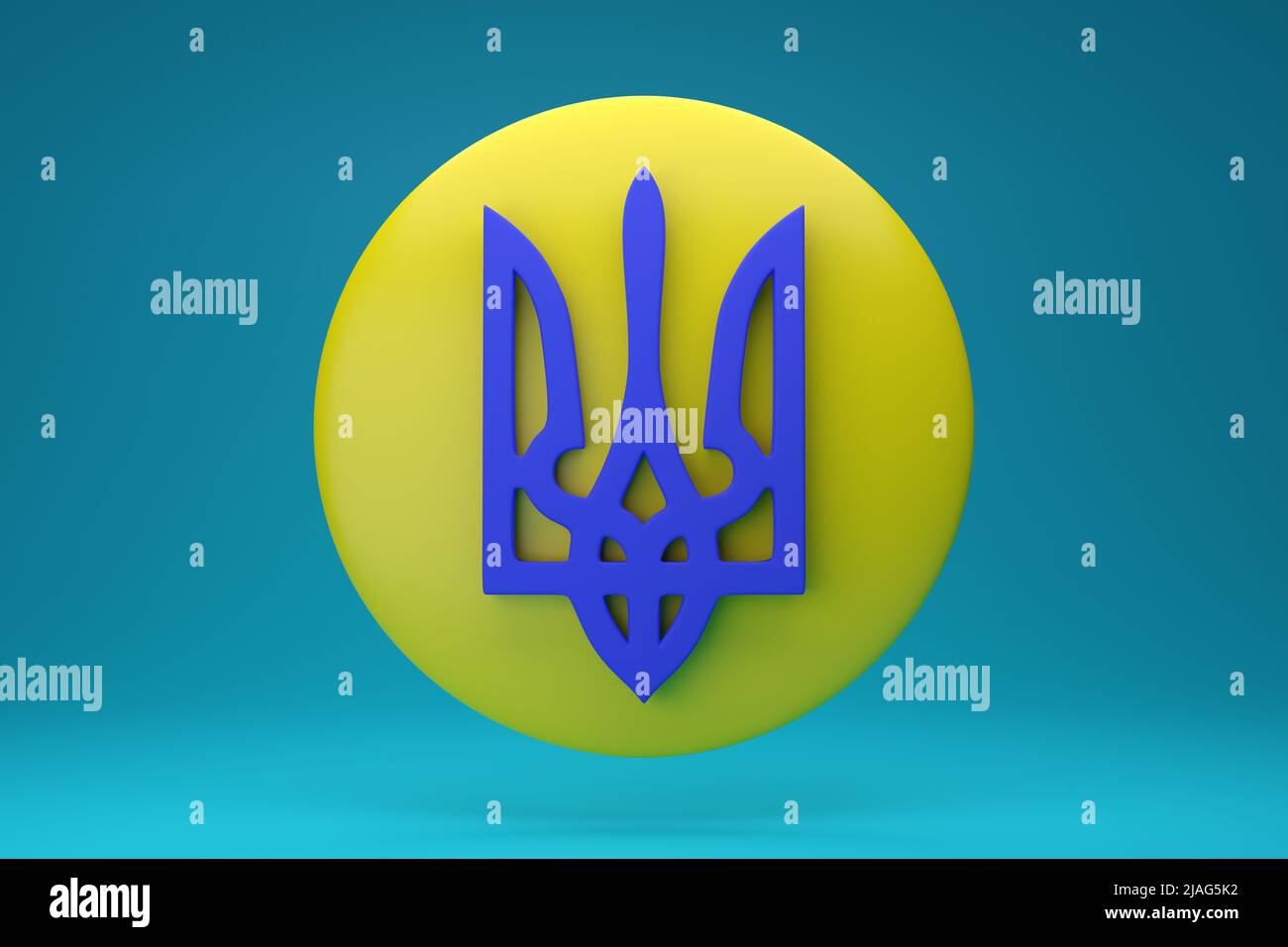 Ukrainian trident national emblem . in round yellow dialog box with ...