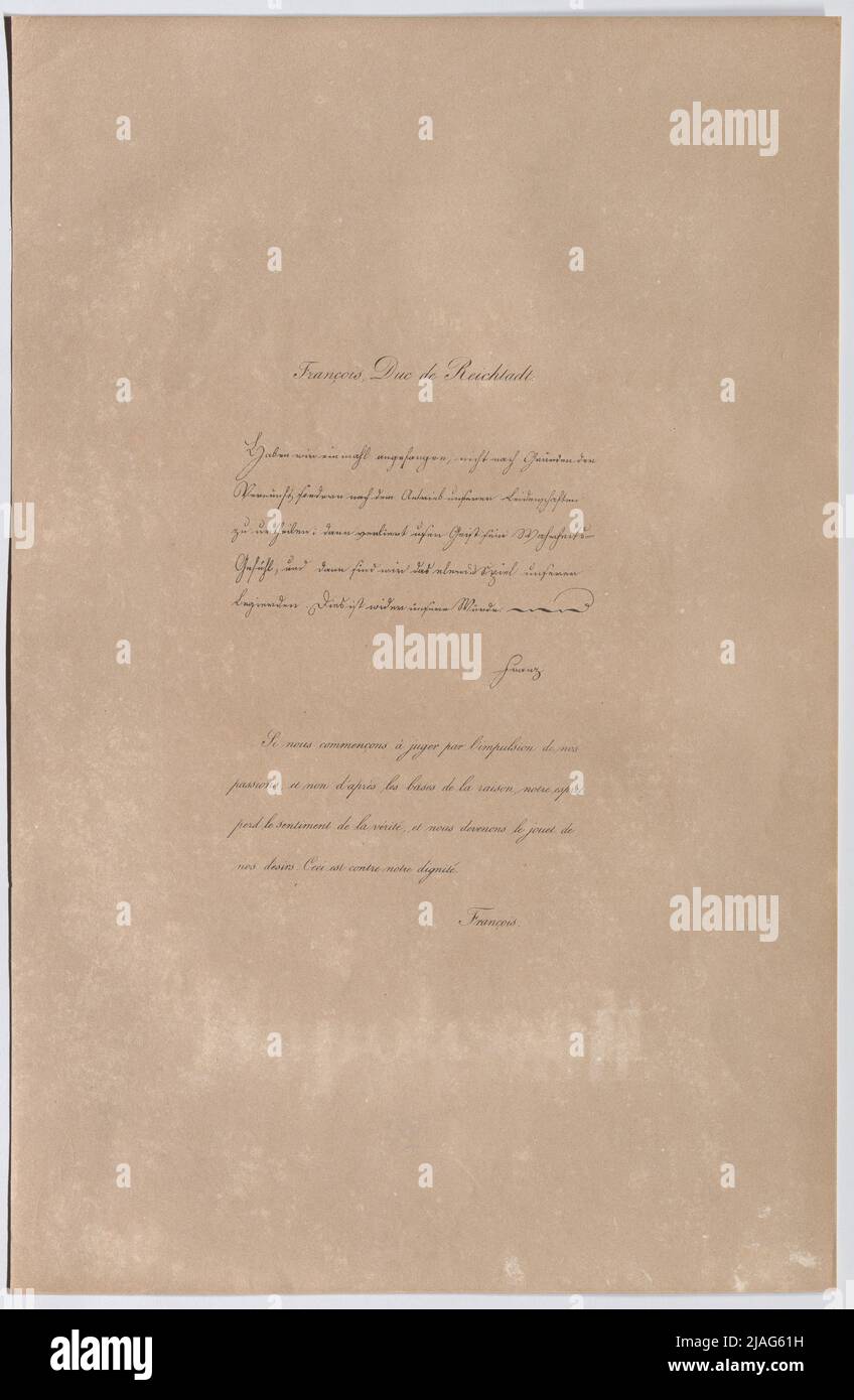 Francois Duc de Reichtadt (sic!) ". Writing by Napoleon Franz Herzog ...