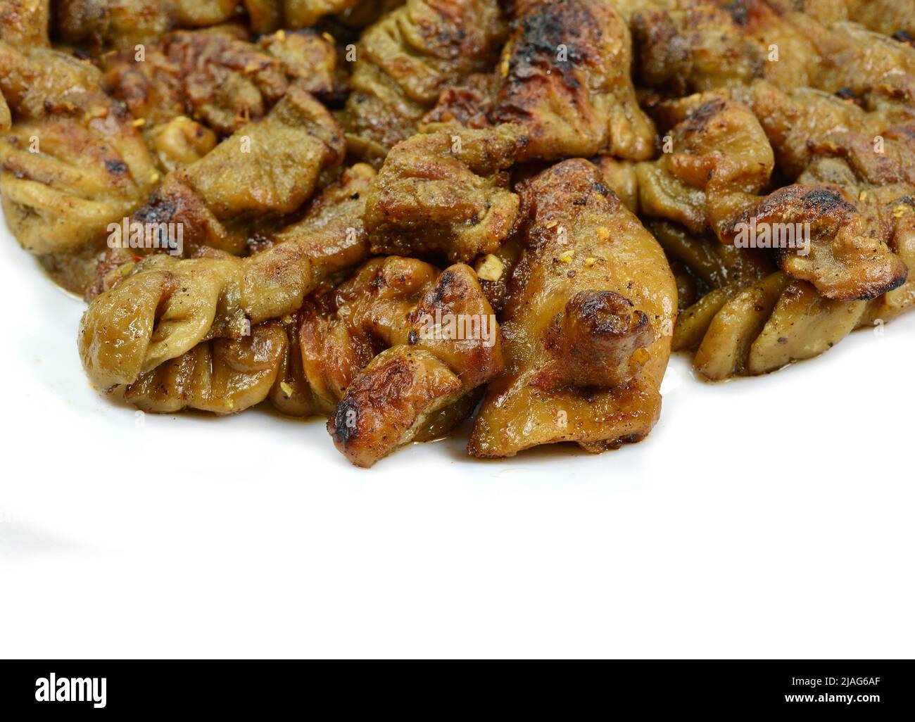 Grilled pork intestines. Normally eat with spicy sauce. Traditional and ...