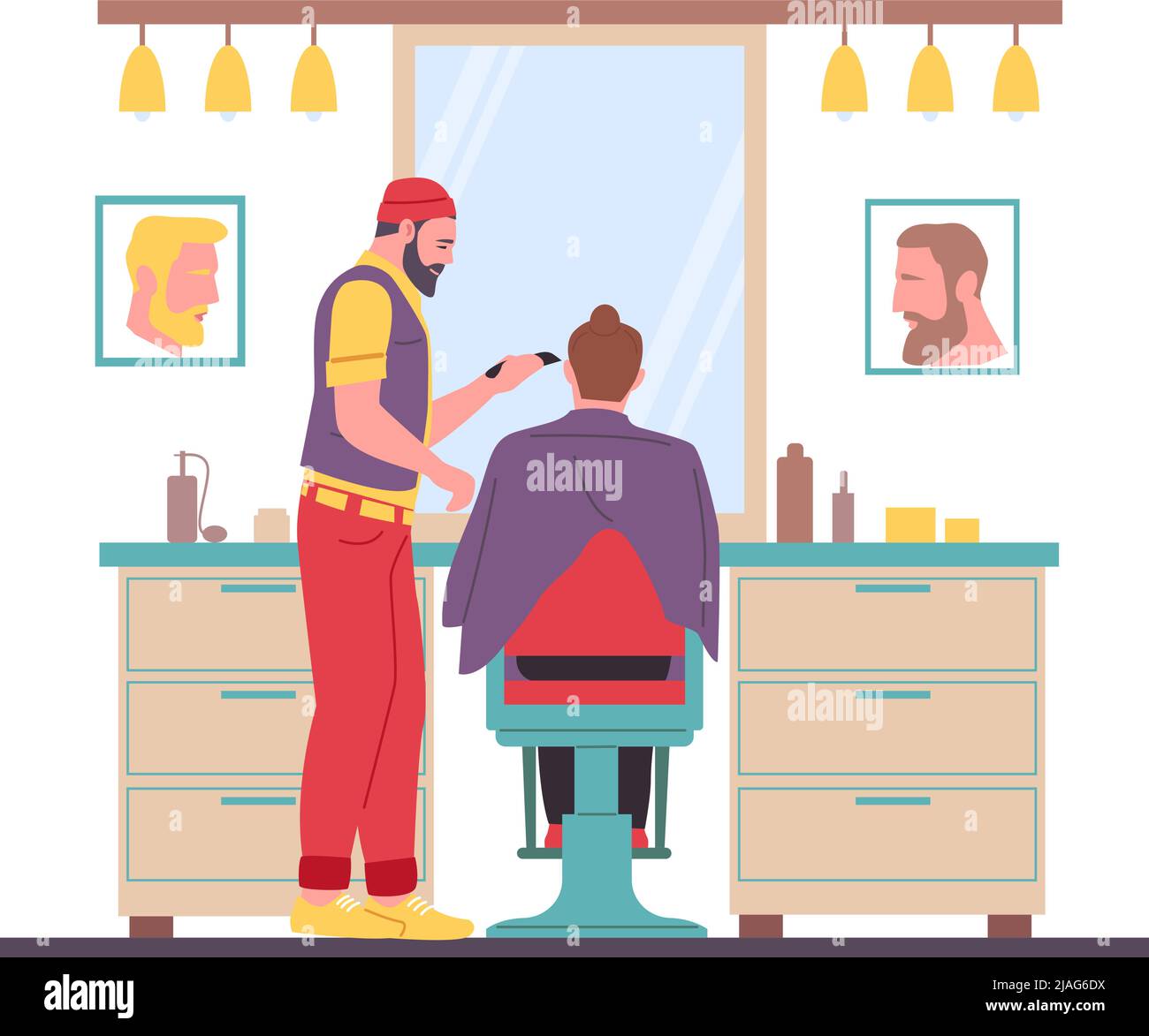 Barber with man client. Hairdresser give haircuts. Stylist shampooing ...