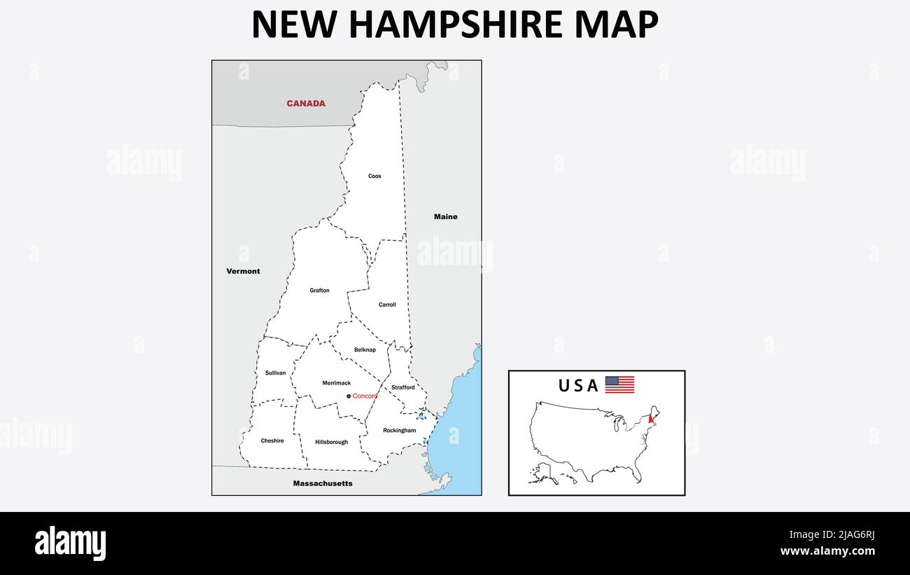 New Hampshire Map. Political map of New Hampshire with boundaries in ...
